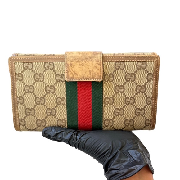 Gucci | Bags | Authentic Gucci Monogram Double Sided Large Wallet ...